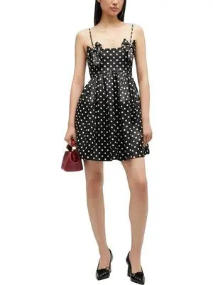 GANNI Polka Dot Bow Detail Spaghetti Strap Dress - Black