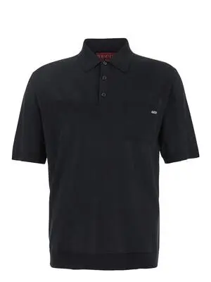 Gucci Gucci Men Black Polo Shirt With Chest Pocket And Embroidered Logo On The Front In Fine Silk Knit Man Multicolor