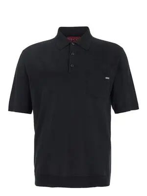 Gucci Gucci Men Black Polo Shirt With Chest Pocket And Embroidered Logo On The Front In Fine Silk Knit Man Multicolor