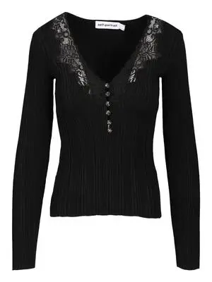 SELF-PORTRAIT Knitted Top With Lace - Black