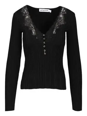 SELF-PORTRAIT Knitted Top With Lace - Black