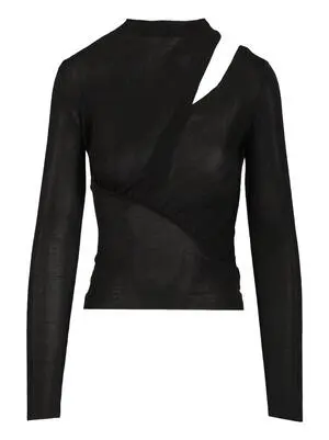 SELF-PORTRAIT Viscose Knit Top - Black