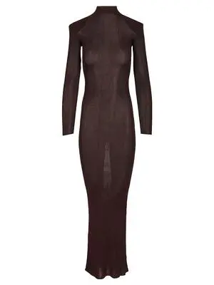 SELF-PORTRAIT Long Viscose Knit Dress - Brown