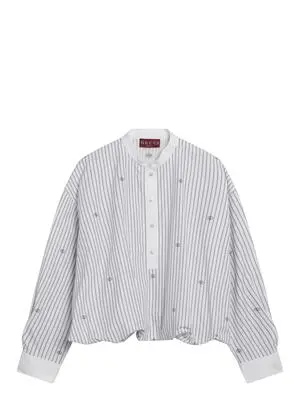 Gucci Striped Cotton Blouse With Gg Embroidery - Purple
