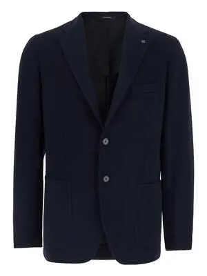 Tagliatore Blue Single-breasted Jacket With Notched Revers And Brooch In Wool For - Multicolor