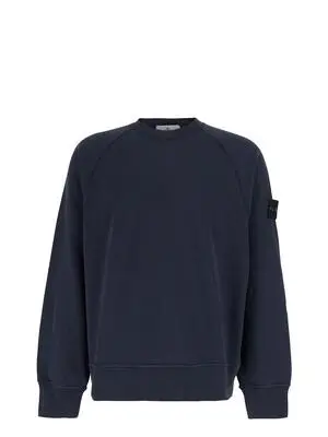 Stone Island Blue Crewneck Sweatshirt With Logo Patch On The Sleeve In Cotton For - Multicolor