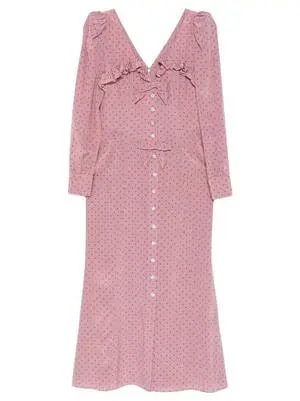 Alessandra Rich Polka Dot Silk Day Dress - Pink