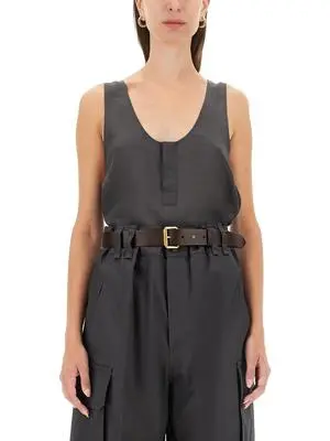 Saint Laurent Silk Henley Tank Top - Gray