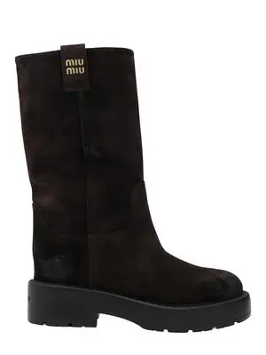 Miu Miu Dark Suede Leather Boot - Brown