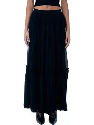 Saint Laurent Ruffled Silk Crepe Skirt - Black