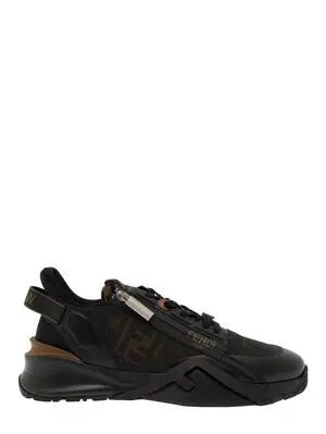 Fendi Low Sneakers Flow' With Diagonal F Detail In Fabric - Black