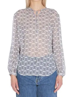 Celine Logo Silk Blouse - Multicolor