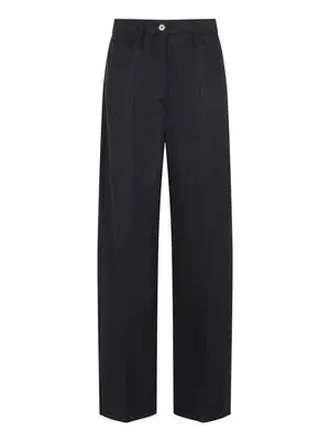 Prada Virgin Wool Wide Leg Trousers - Gray
