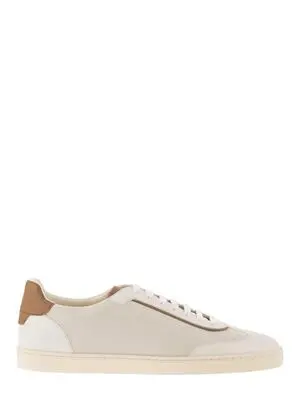 Brunello Cucinelli Low-top Leather And Suede Sneakers - White
