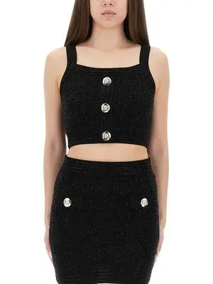 Balmain Tweed Crop Top - Black