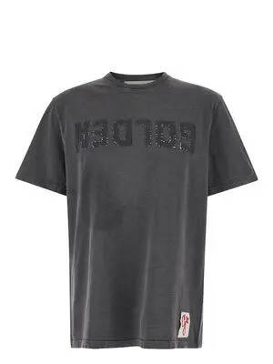 GOLDEN GOOSE T-shirt With Logo On The Front And Logo Patch On The Front In Cotton For - Gray