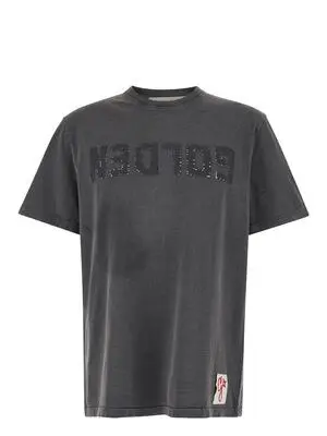 GOLDEN GOOSE T-shirt With Logo On The Front And Logo Patch On The Front In Cotton For - Gray