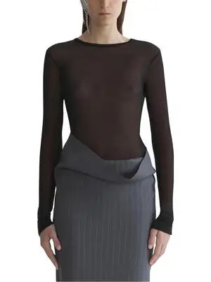 MUGLER Long Sleeve Sheer Top - Black