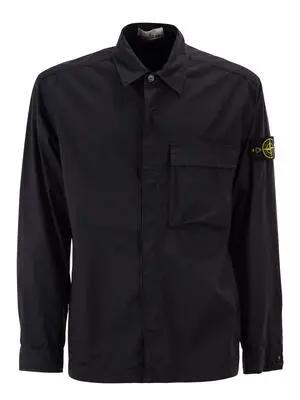 Stone Island Comfort Fit Overshirt With Press Studs - Blue