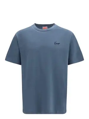 Kenzo Signature Embroidered Cotton T-shirt - Blue