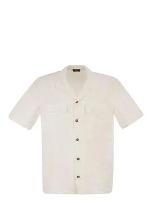 Peserico Lightweight Linen Bowling Shirt - White