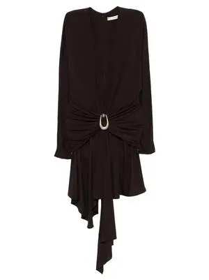 Christopher Esber Long Sleeve Draped Asymmetric Dress - Brown