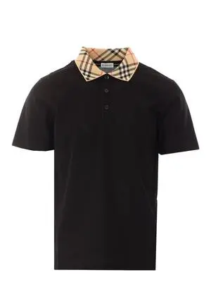 Burberry Check Collar Polo - Black