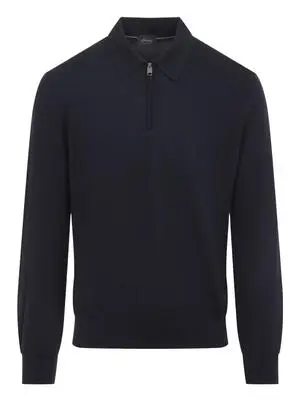 Brioni Long Sleeves Zip Polo - Blue