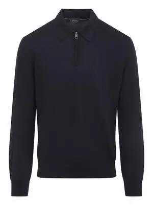 Brioni Long Sleeves Zip Polo - Blue