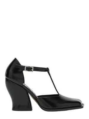Loewe Onda T-bar Pumps In Polished Leather - Black