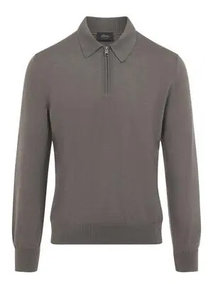 Brioni Long Sleeves Zip Polo - Brown