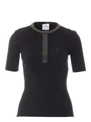 COURREGES Vinyl And Knit T-shirt - Black