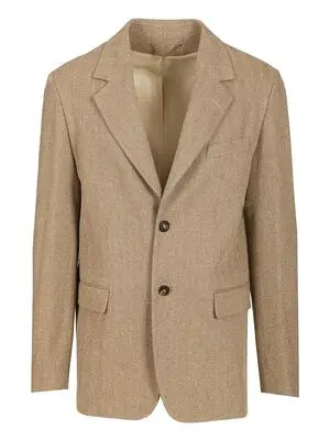 GOLDEN GOOSE Single-breasted Chevron Linen Blend Blazer - Multicolor