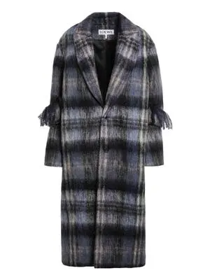 Loewe Checked Coat In Mohair And Wool Blend - Blue
