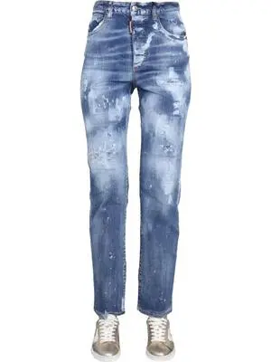 Dsquared2 Distressed Straight-leg Denim Jeans - Blue