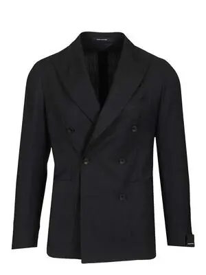 Tagliatore Double-breasted Herringbone Fabric Blazer - Blue
