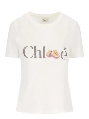 Chloé Organic Cotton Logo Print T-shirt - Cream