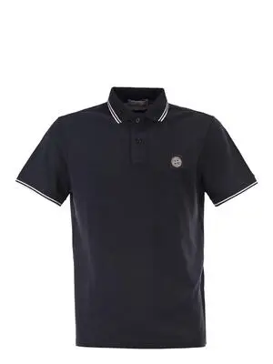 Stone Island Slim Fit Short Sleeve Polo Shirt With Compass Patch - Blue