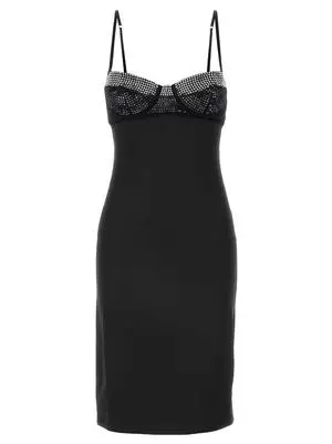 Oseree Stretch Satin Dress - Black