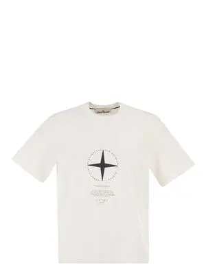 Stone Island Regular Fit T-shirt With “light Compass” Print - White