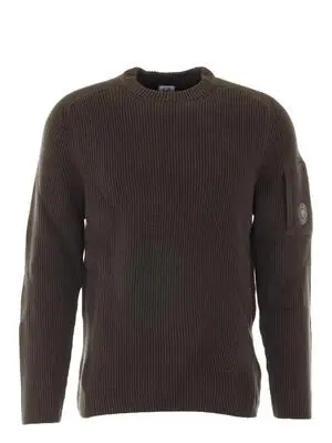 C.P. COMPANY Ribbed Lens Sweater - Brown