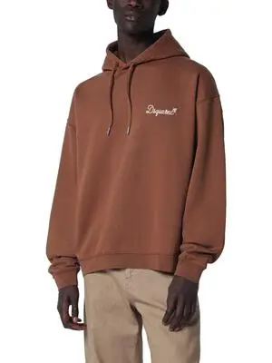 Dsquared2 Relaxed-fit Cotton Hoodie With Embroidered Logo - Brown