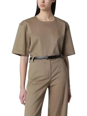 THELATEST Thelatest Short-Sleeve Cognac Cotton Top Women Brown