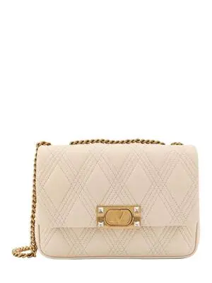 Valentino Garavani Quiltie 67 Leather Medium Shoulder Bag With Chain - Cream