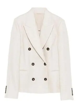 Brunello Cucinelli Herringbone Double-breasted Blazer - Cream