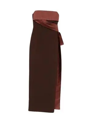 Roland Mouret Strapless Tie Detail Side Slit Below-the-knee Length Dress - Brown