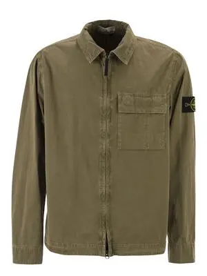 Stone Island Regular Fit Overshirt With Zip And Pocket - Multicolor