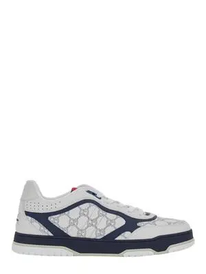 Gucci Re-web' White Sneaker Low Top With Web Tab And Gg All-over Motif In Leather - Multicolor