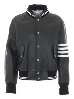 Thom Browne Oversized Leather Bomber Jacket - Black