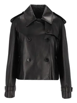 Burberry Mayfair Cropped Leather Trench Jacket - Black
